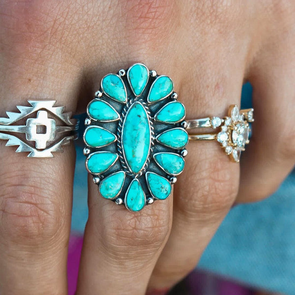 Kingman Turquoise Cluster Ring – Hey Zoe